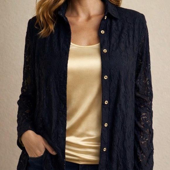 BOLD elements | Tops | Bold Elements Black Lace Button Down Shirt With ...